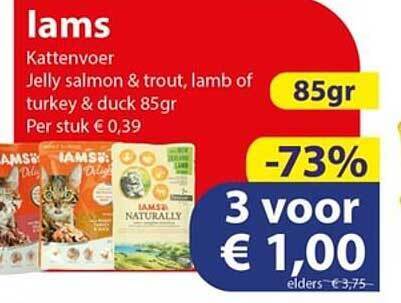 Iams kattenvoer jelly salmon & trout, lamb of turkey & duck 85gr ...