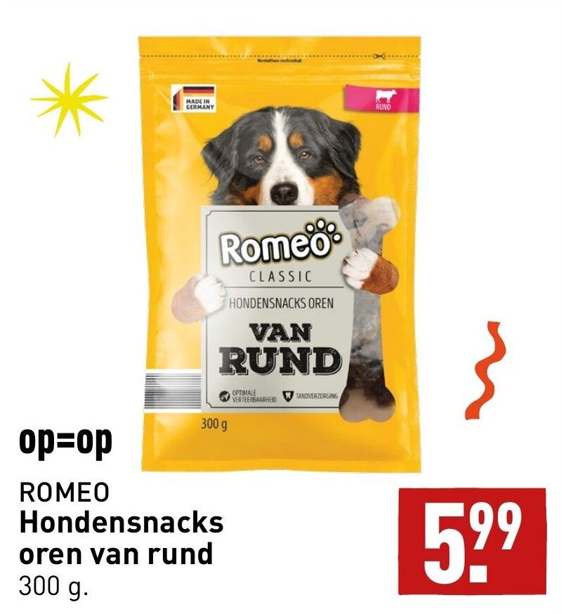 Romeo hondensnacks oren van rund 300g aanbieding bij ALDI
