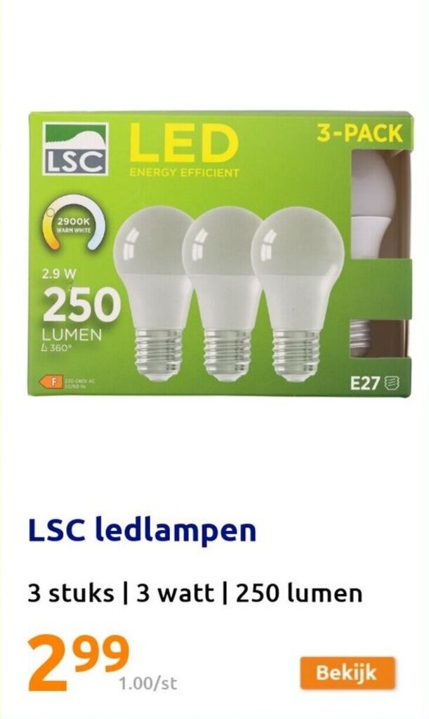 LSC ledlampen 3 stuks aanbieding bij Action