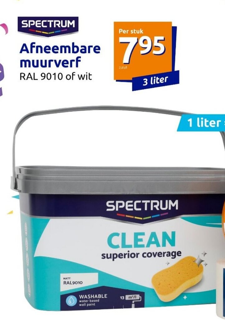 Spectrum afneembare muurverf 3 liter aanbieding bij Action