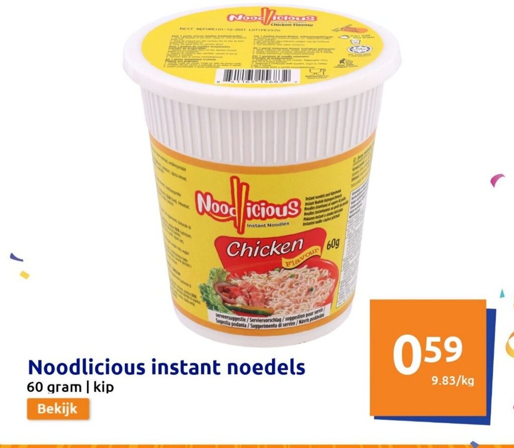 Noodlicious instant noedels 60g aanbieding bij Action