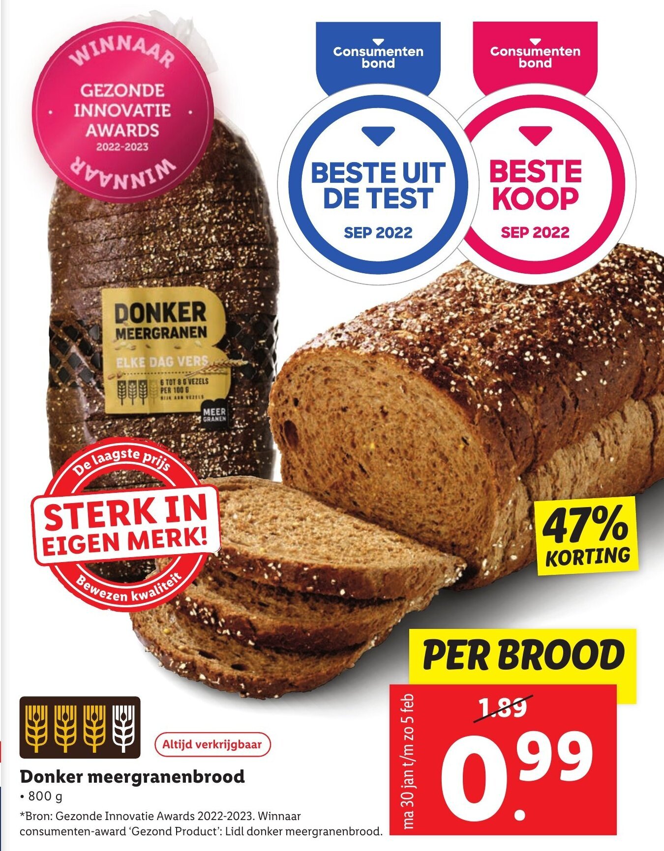 Donker meergranenbrood 800g aanbieding bij Lidl