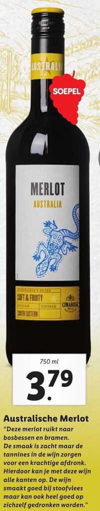 Australische merlot 750ml aanbieding bij Lidl