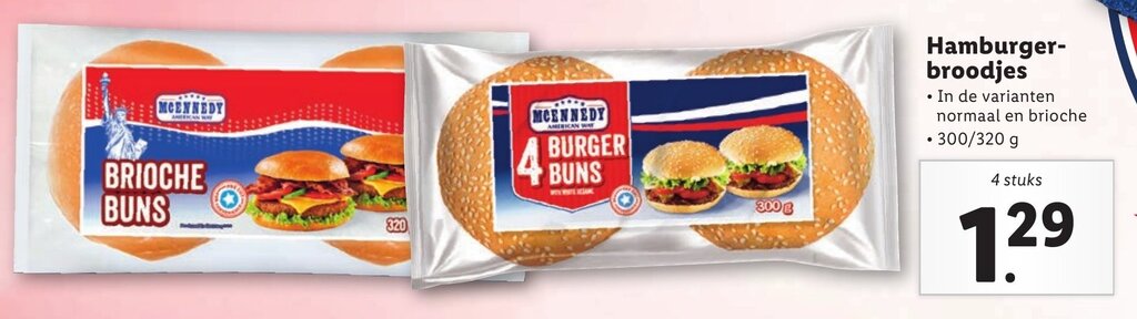 Hamburger-broodjes 300/320g 4 stuks aanbieding bij Lidl