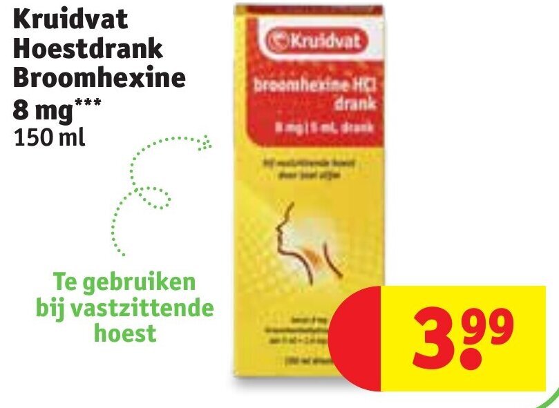 Hoestdrank broomhexine 8 mg 150 ml aanbieding bij Kruidvat