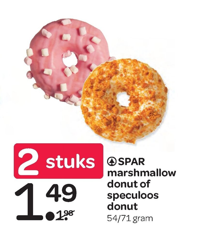 Marshmallow donut of speculoos donut 54/71 gram aanbieding bij Spar
