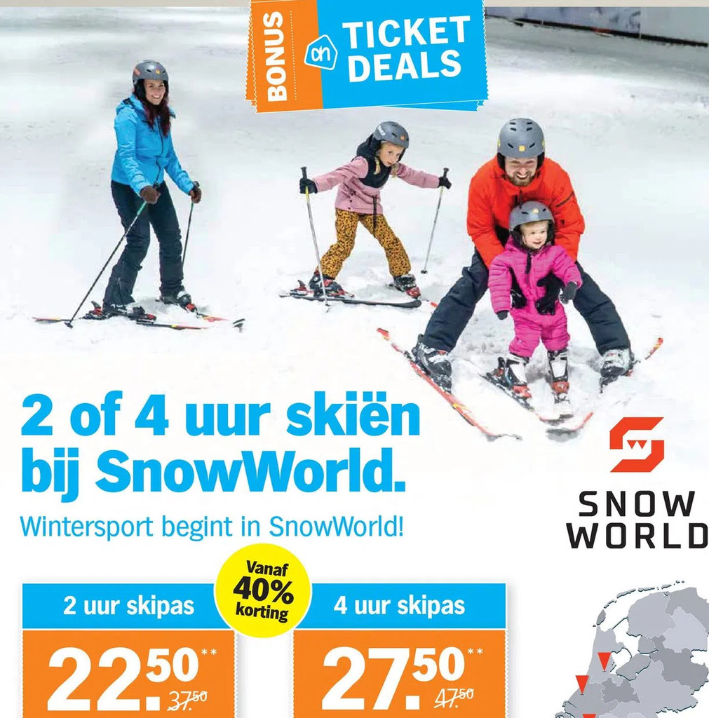2 of 4 uur skiën snowworld. bij aanbieding bij Albert Heijn