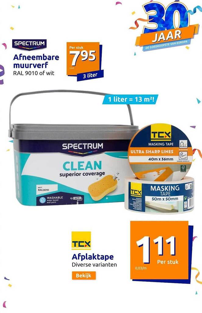 Spectrum afneembare muurverf of tcx afplaktape aanbieding bij Action