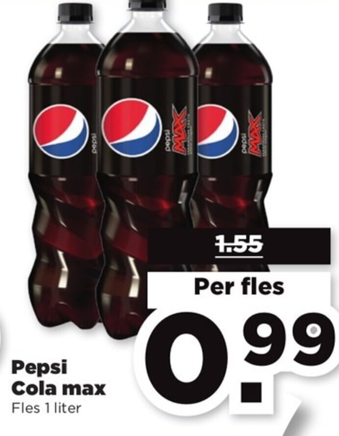 Pepsi cola max 1 liter aanbieding bij PLUS