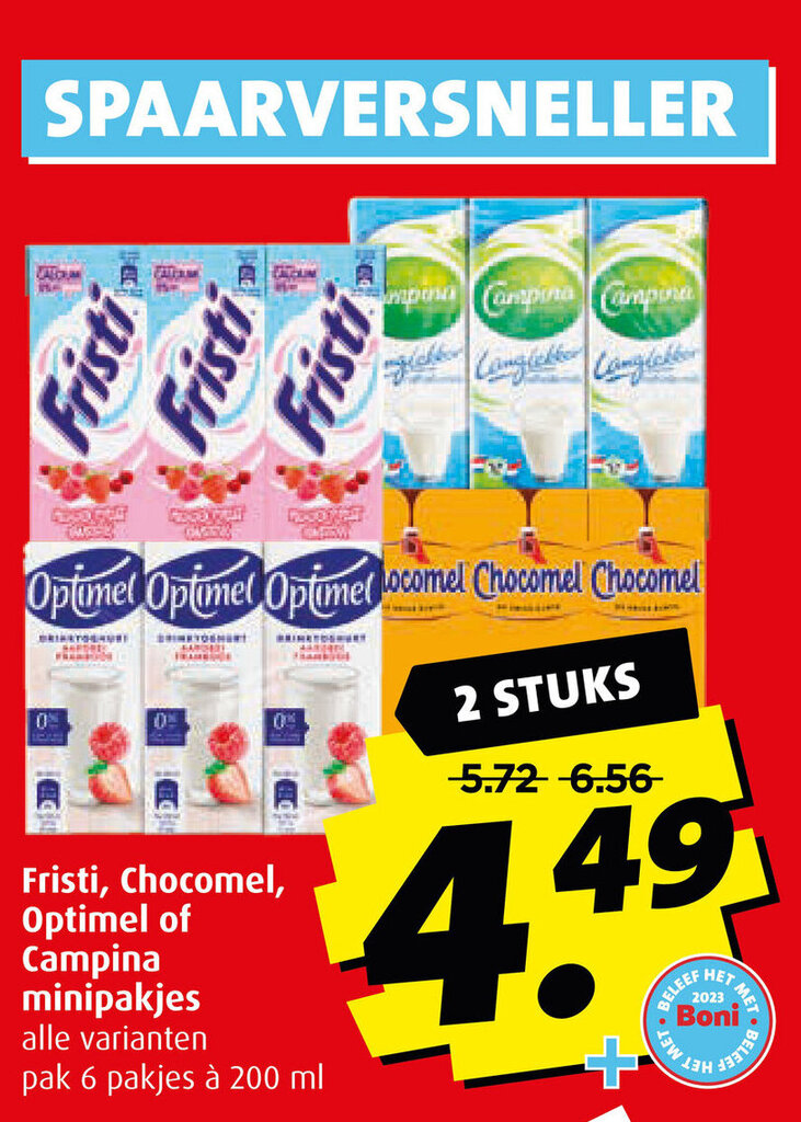 Fristi pak 6 pakjes a 200ml 2 stuks aanbieding bij Boni