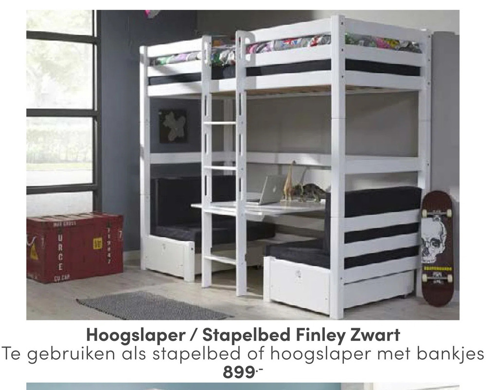 Hoogslaper / stapelbed finley zwart aanbieding bij Baby & Tiener