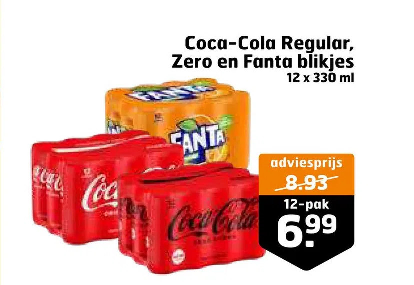 Coca-cola regular, zero en fanta blikjes aanbieding bij Trekpleister
