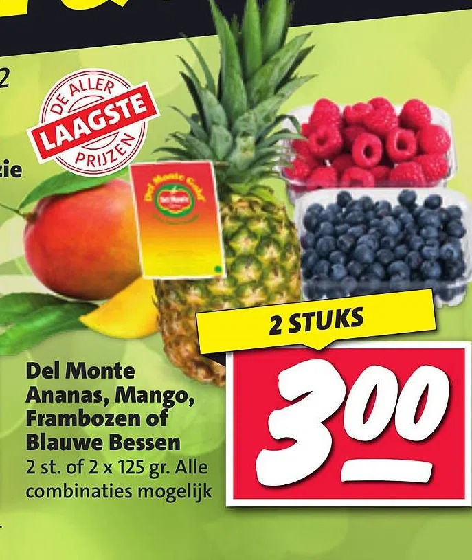 Del monte ananas, mango, frambozen of blauwe bessen aanbieding bij ...