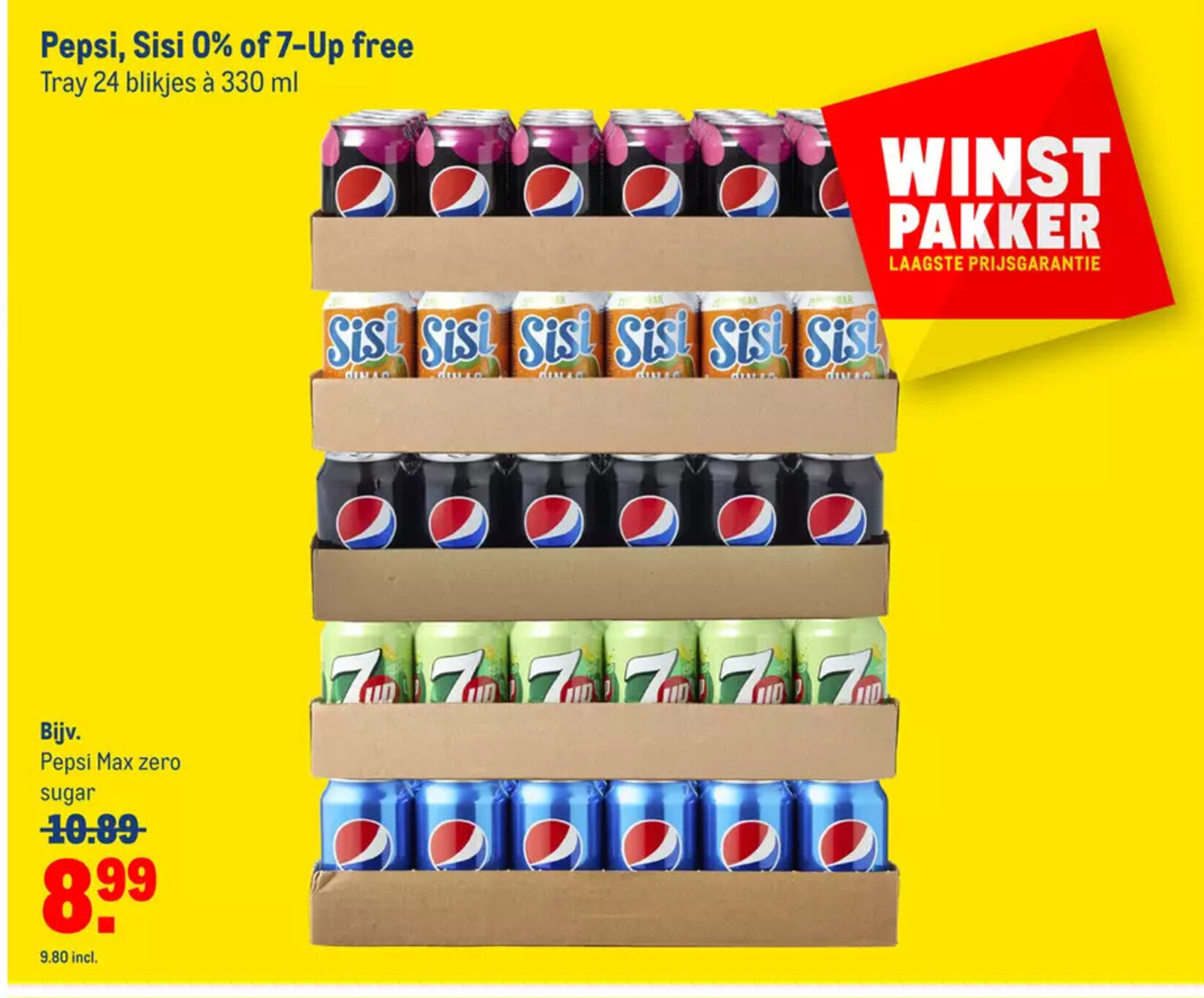 Pepsi, Sisi 0% of 7-Up free 24 blikjes a 330 ml aanbieding bij Makro