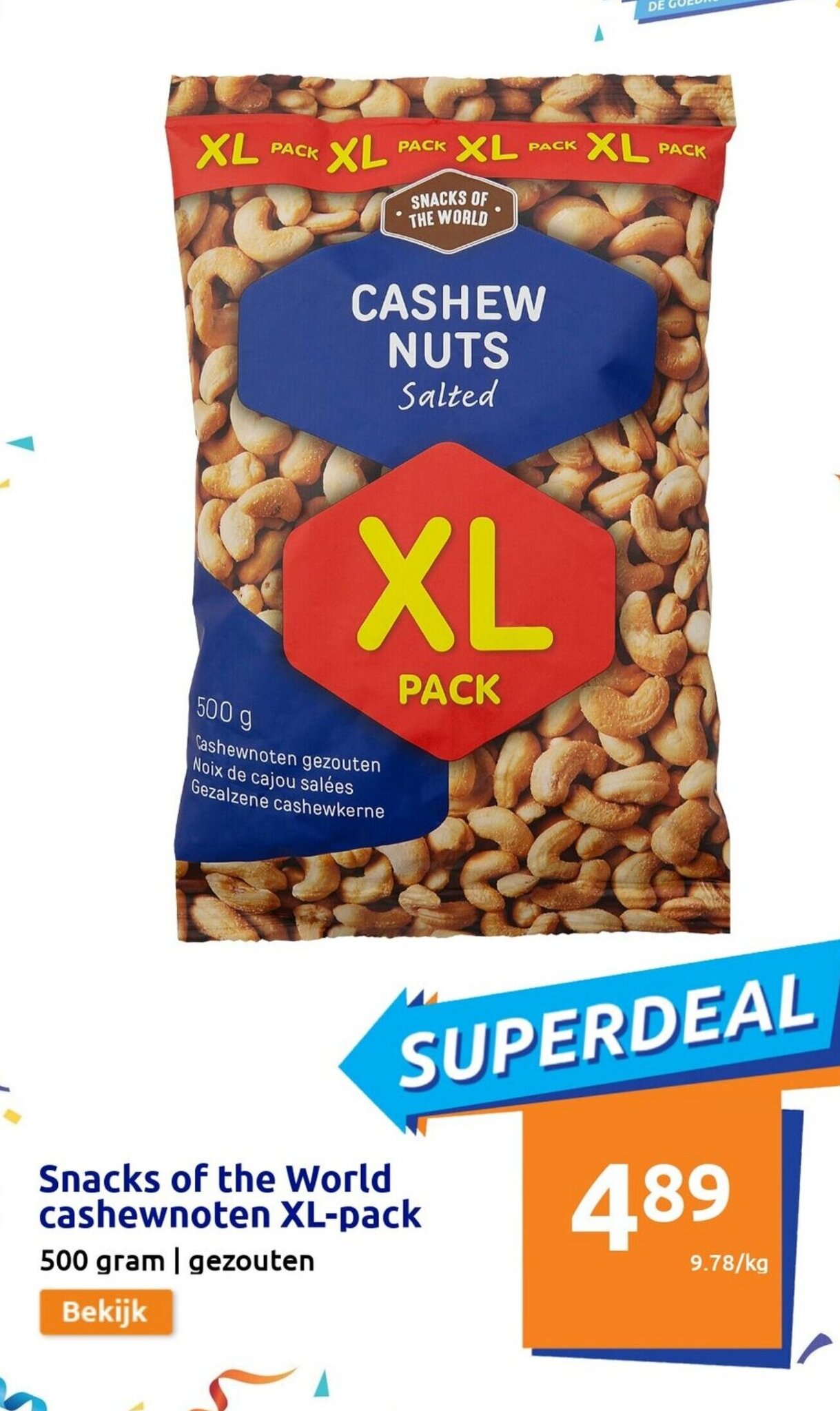 Snacks of the world cashewnoten XL-pack 500 gram aanbieding bij Action