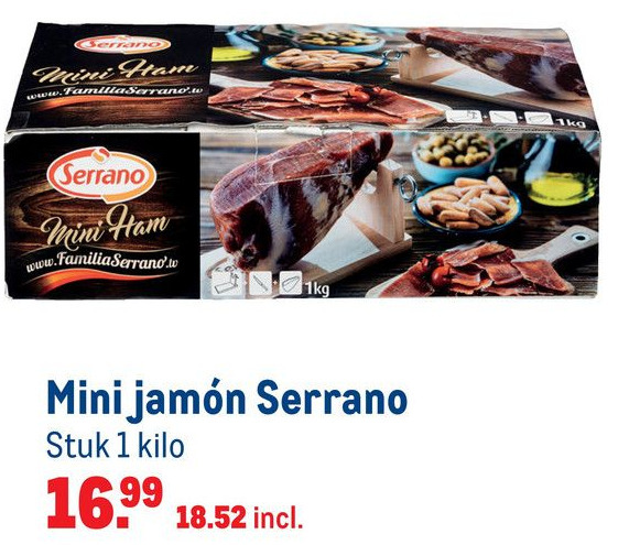 Mini jamón Serrano 1 kilo aanbieding bij Makro