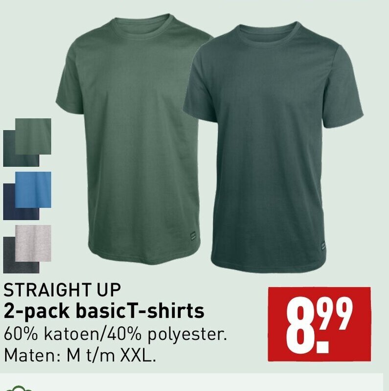 Straight up 2-pack basic T-shirts aanbieding bij ALDI