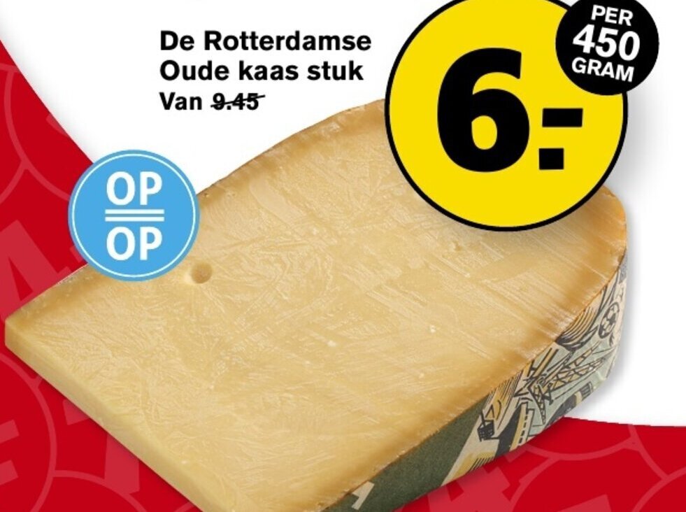 De Rotterdamse Oude kaas stuk 450 gram aanbieding bij Hoogvliet