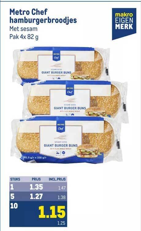 Metro chef hamburgerbroodjes aanbieding bij Makro