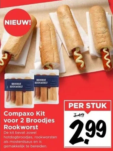 Compaxo kit voor 2 broodjes rookworst aanbieding bij Vomar Voordeelmarkt