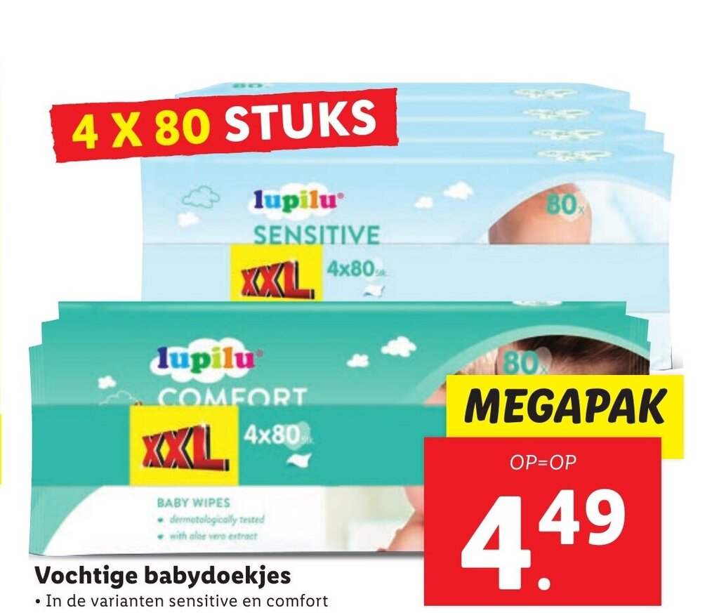 Vochtige babydoekjes 4 x 80 stuks aanbieding bij Lidl