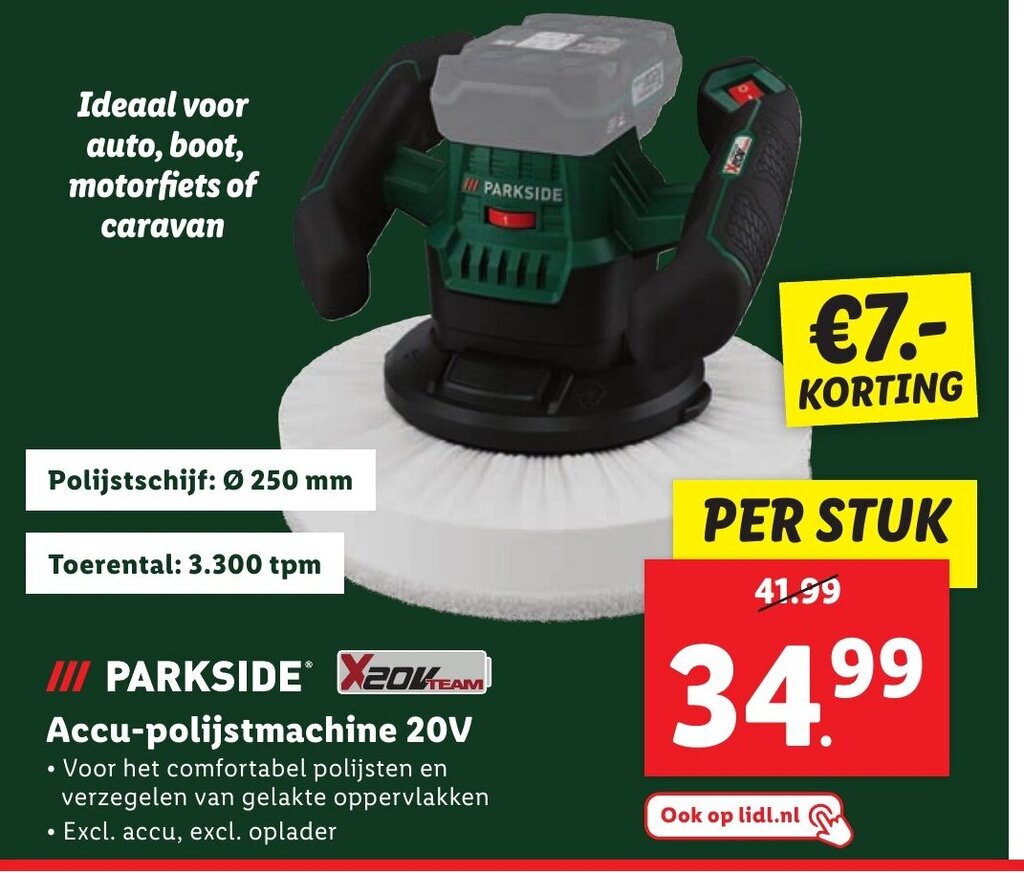 Parkside accu-polijstmachine 20V per stuk aanbieding bij Lidl