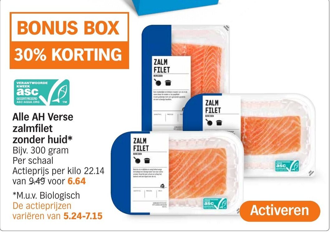 Alle AH verse zalmfilet zonder huid 300g aanbieding bij Albert Heijn