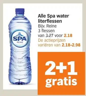 Alle spa water literflessen 2+1 gratis aanbieding bij Albert Heijn