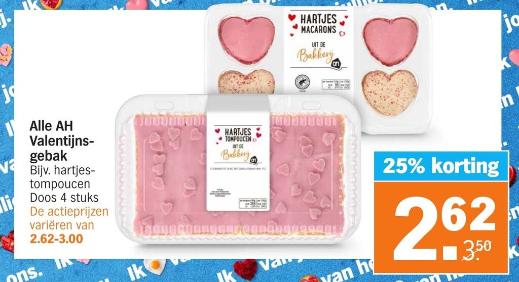 Alle AH valentijns-gebak 4 stuks aanbieding bij Albert Heijn
