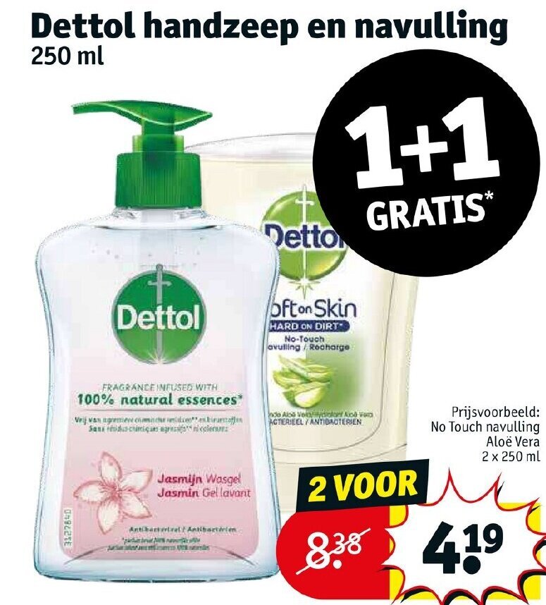 Dettol handzeep en navulling 250ml 2 voor aanbieding bij Kruidvat