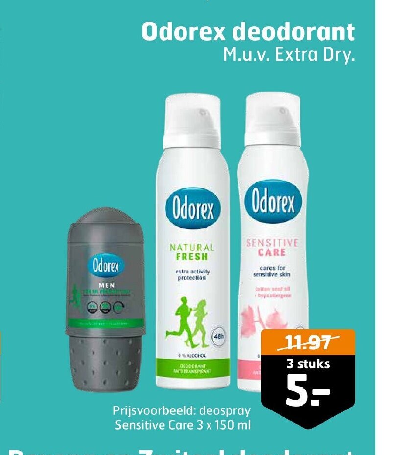 Odorex deodorant 3 stuks aanbieding bij Trekpleister