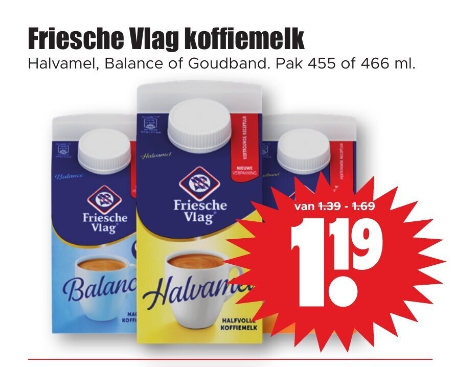 Friesche Vlag koffiemelk Halvamel, Balance of Goudband pak 455 of 466 ...