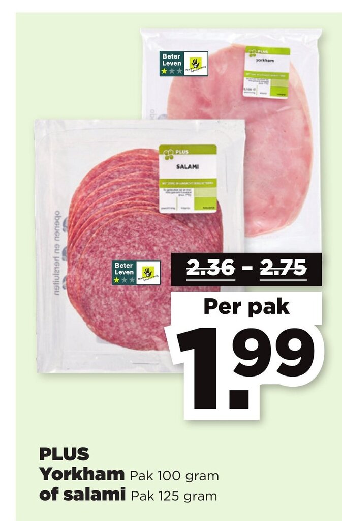 Yorkham pak 100 gram of salami pak 125 gram aanbieding bij PLUS
