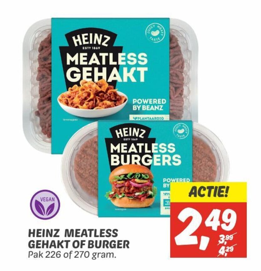 Heinz meatless gehakt of burger aanbieding bij Dekamarkt