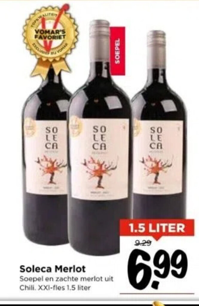 Soleca Merlot 1.5 liter aanbieding bij Vomar Voordeelmarkt