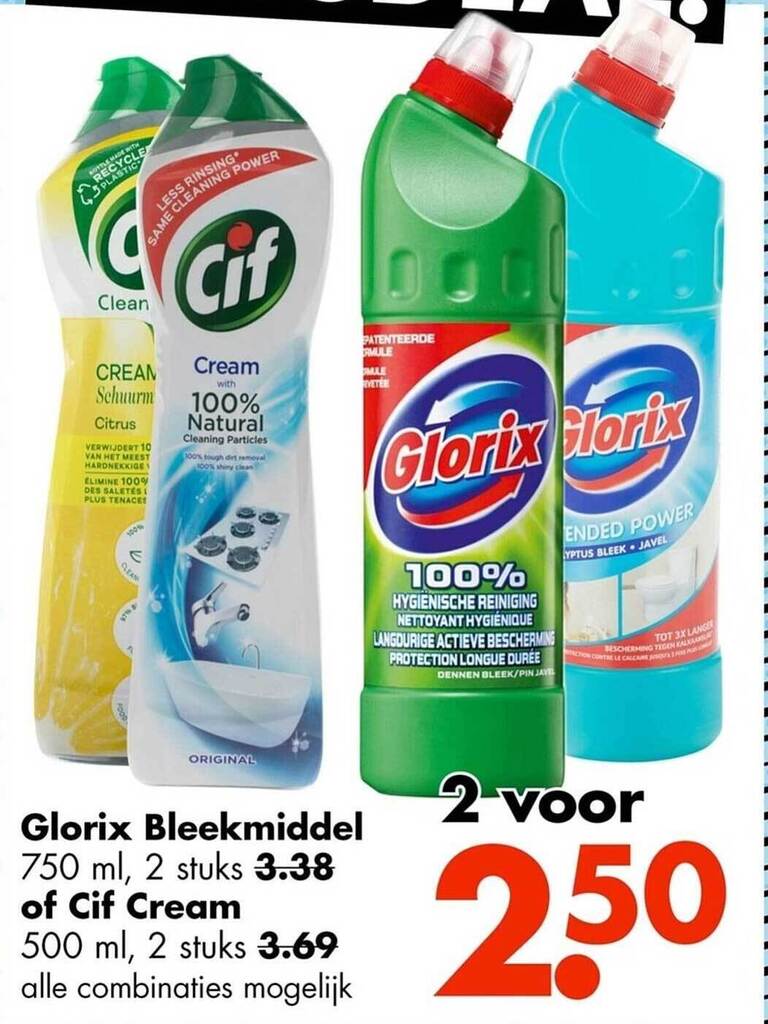 Glorix bleekmiddel of cif cream aanbieding bij Wibra