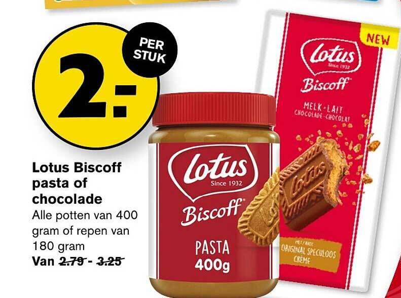 Lotus biscoff pasta of chocolade aanbieding bij Hoogvliet