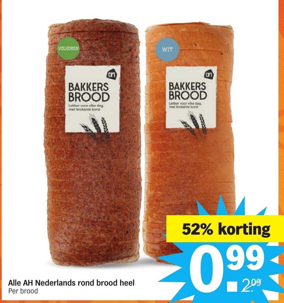 Alle AH Nederlands rond brood heel aanbieding bij Albert Heijn