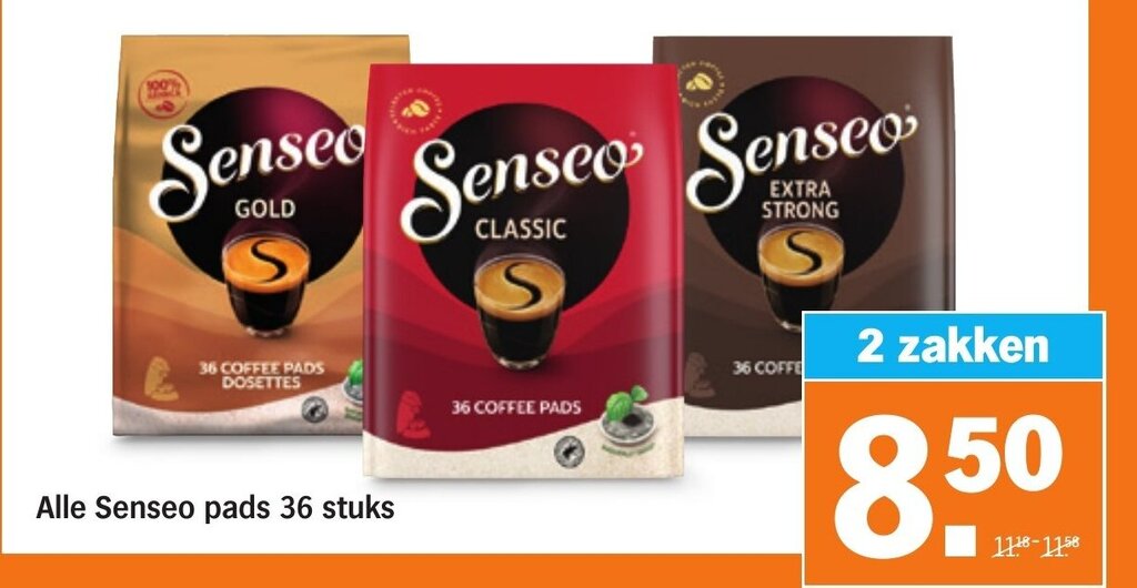 Alle Senseo pads 36 stuks aanbieding bij Albert Heijn