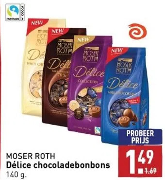 Moser roth délice chocoladebonbons 140 g. aanbieding bij ALDI