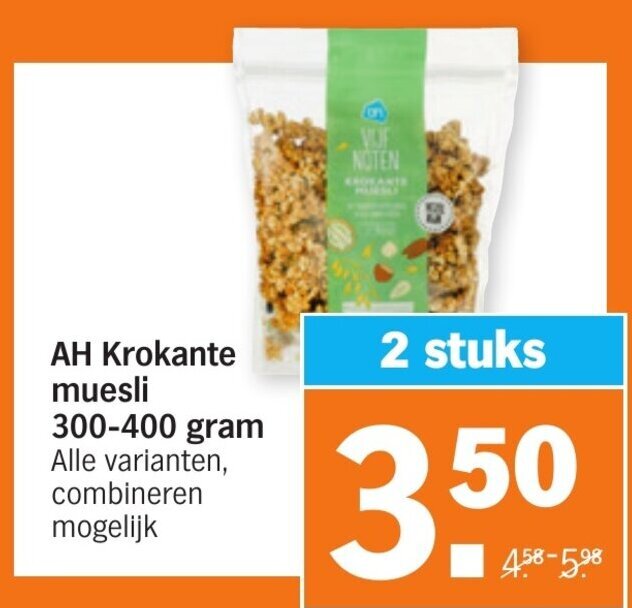 AH Krokante muesli 2*300-400 gr aanbieding bij Albert Heijn