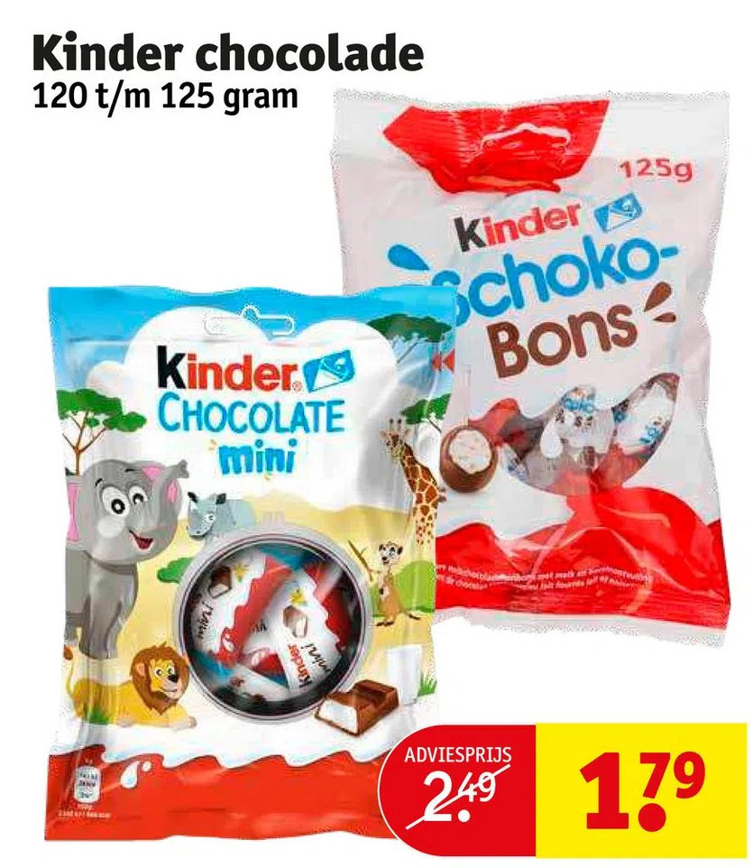 Kinder chocolade 120 t/m 125 gram aanbieding bij Kruidvat
