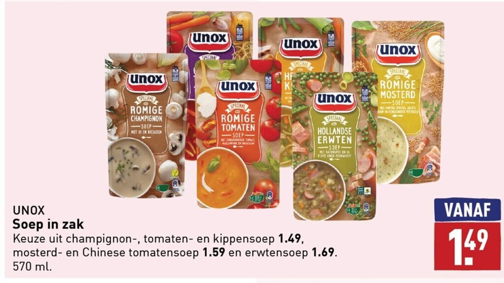 Unox soep in zak 570ml aanbieding bij ALDI