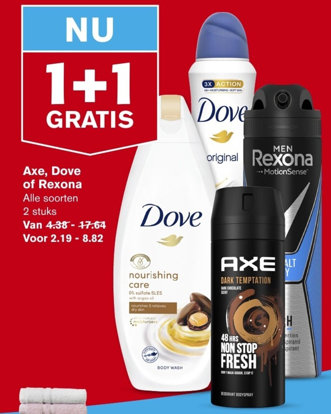 Axe, dove of rexona 2 stuks aanbieding bij Hoogvliet