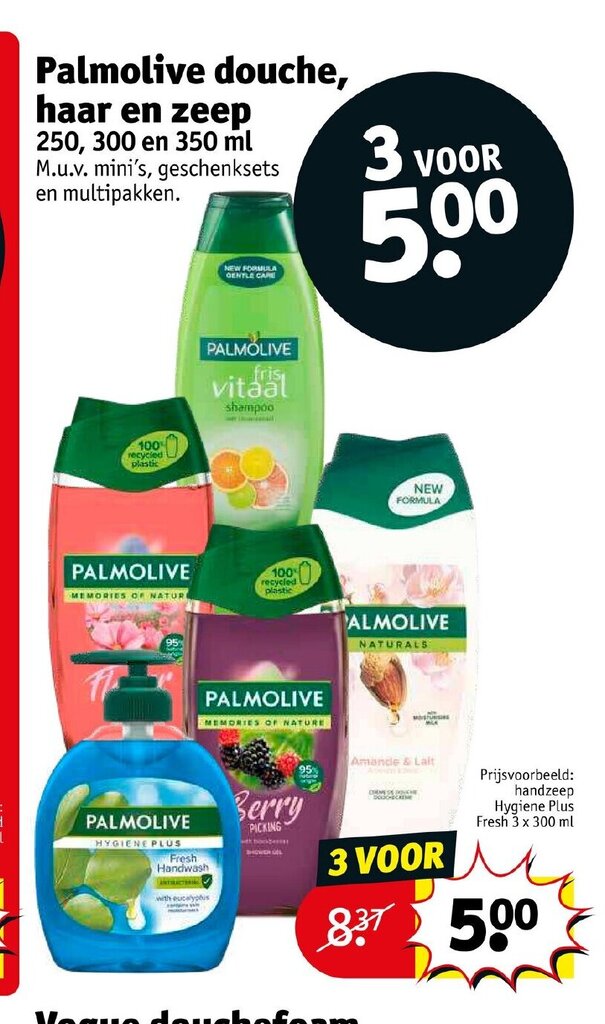 Palmolive douche, haar en zeep 250, 300 en 350 ml aanbieding bij Kruidvat