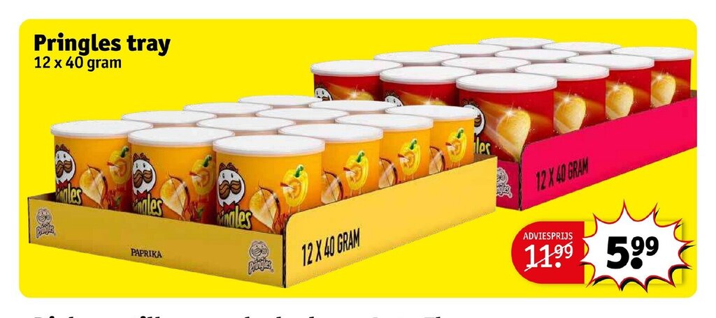Pringles tray 12 x 40 gram aanbieding bij Kruidvat