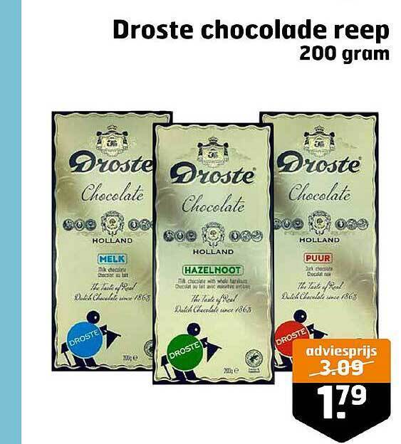 Droste chocolade reep 200 gram aanbieding bij Trekpleister