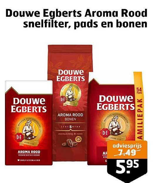 Douwe egberts aroma rood snelfilter, pads en bonen aanbieding bij ...