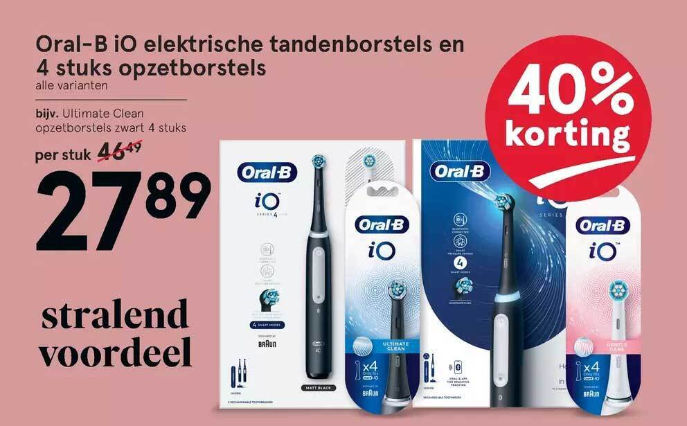 Oral-b io elektrische tandenborstels en 4 stuks opzetborstels aanbieding bij Etos