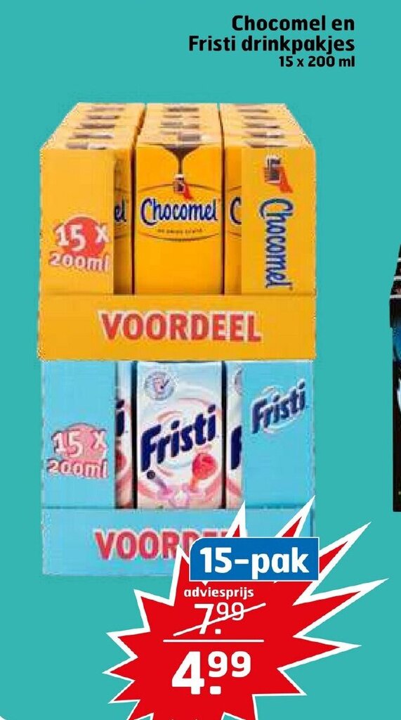 Chocomel en fristi drinkpakjes 15 x 200ml aanbieding bij Trekpleister